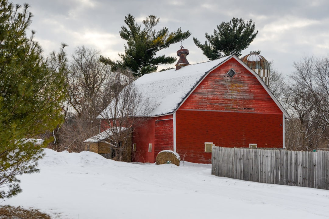 Red Barn Photography, Country Landscape Print, Winter Pictures, Red ...