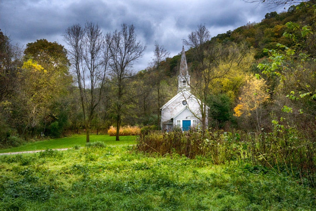 Autumn Church Photo, Rustic Farmhouse Decor, Rural Landscape Art - Etsy