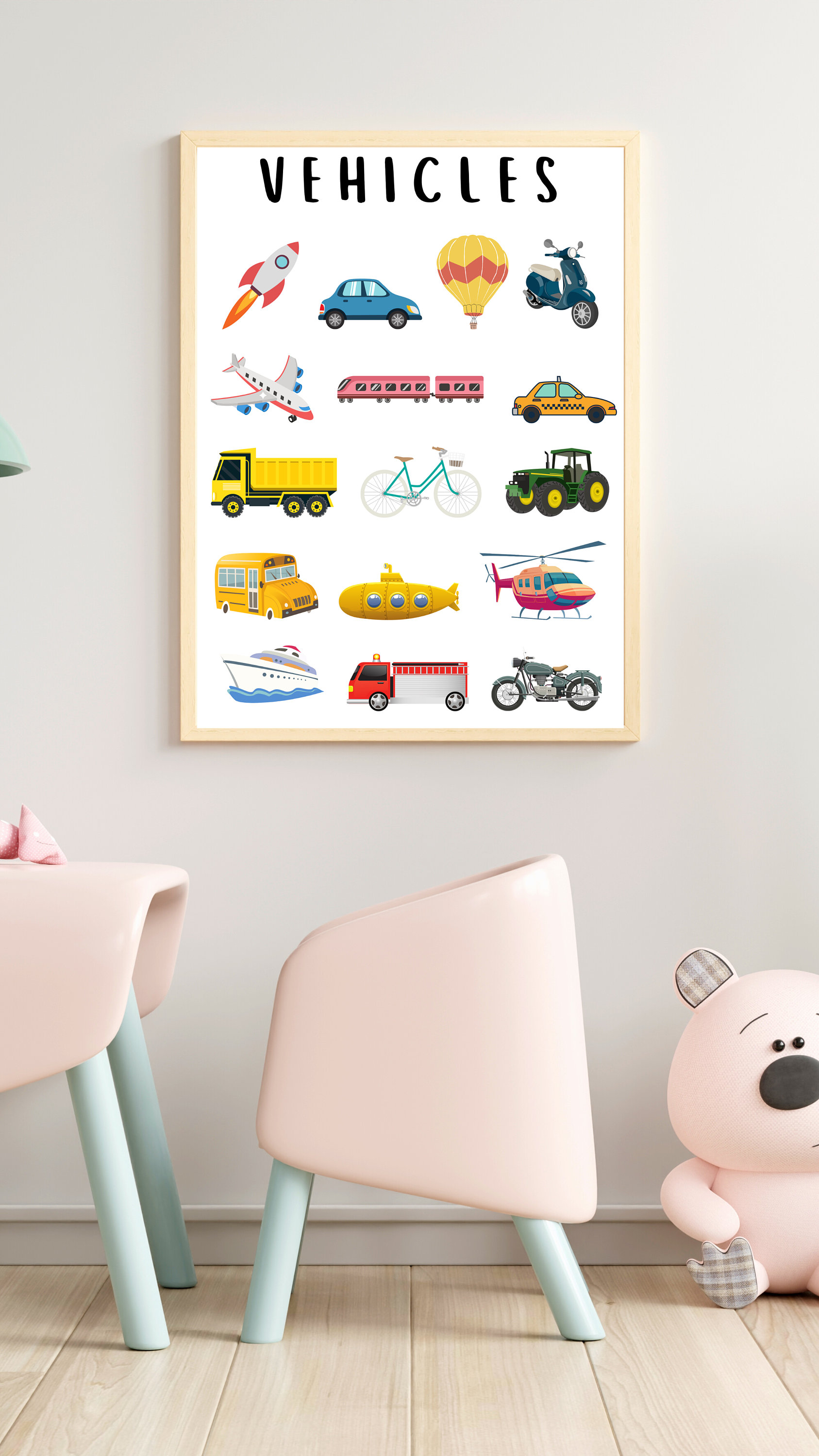 Educational Poster on Vehicles Colorful and Montessori Decoration ...