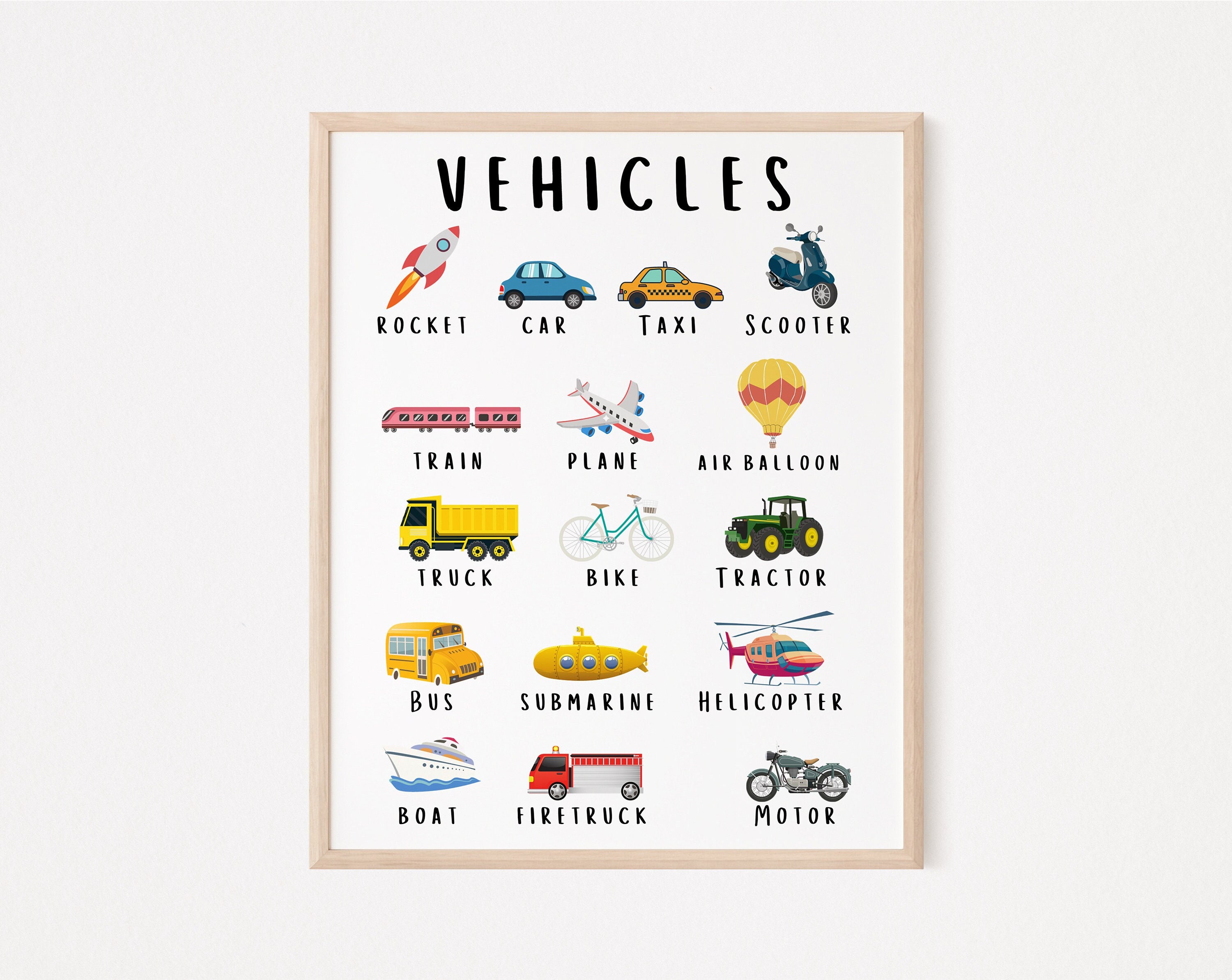 Educational Poster on Vehicles Colorful and Montessori Decoration ...