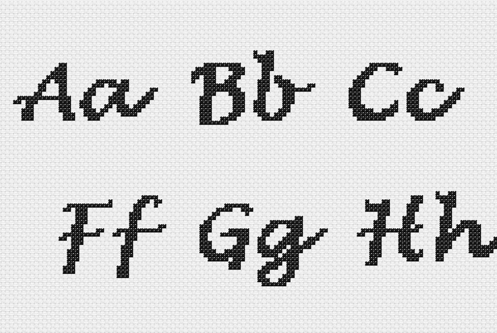 Cursive Cross Stitch Alphabet Pattern, Modern Cross Stitch Letters ...