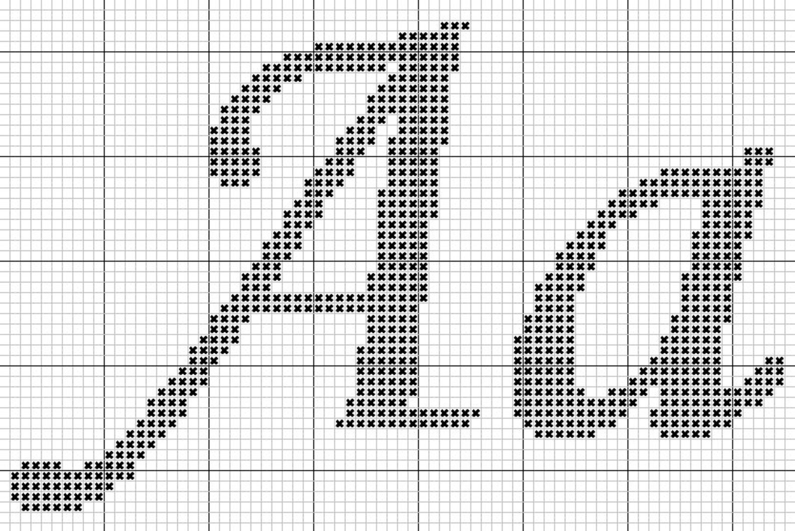 Cursive Cross Stitch Alphabet Pattern, Modern Cross Stitch Letters ...