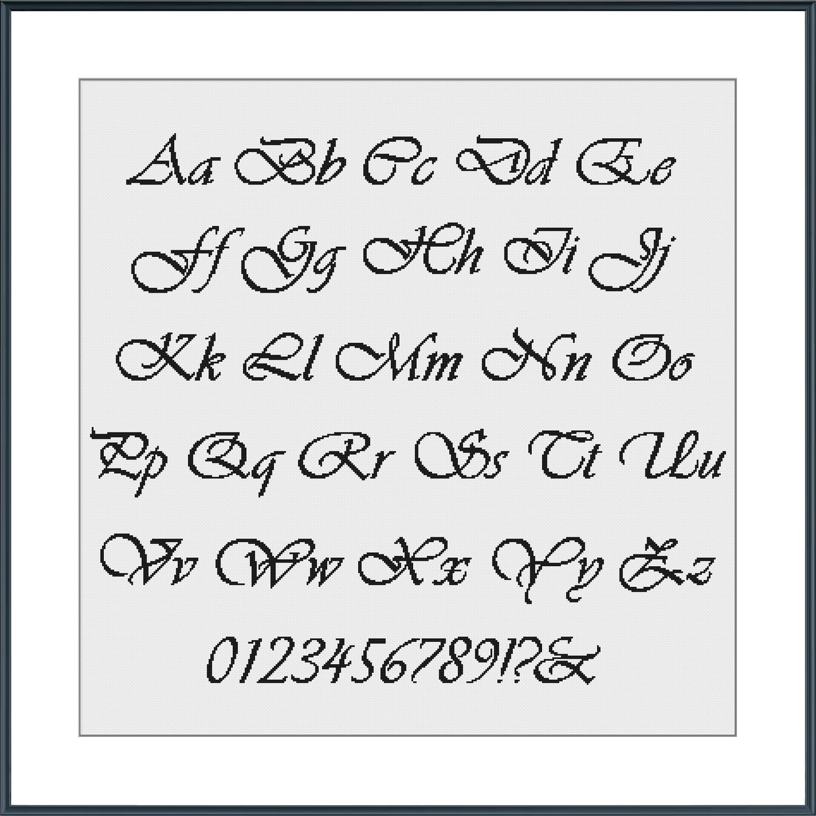 Calligraphy Cross Stitch Alphabet Pattern, Cursive Cross Stitch Letters ...