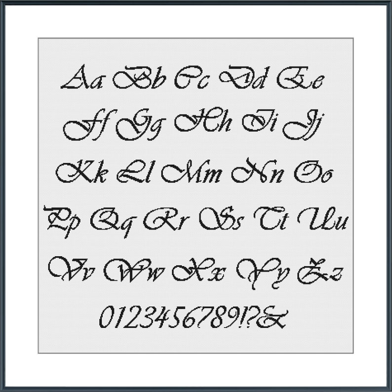 Calligraphy Cross Stitch Alphabet Pattern, Cursive Cross Stitch Letters ...