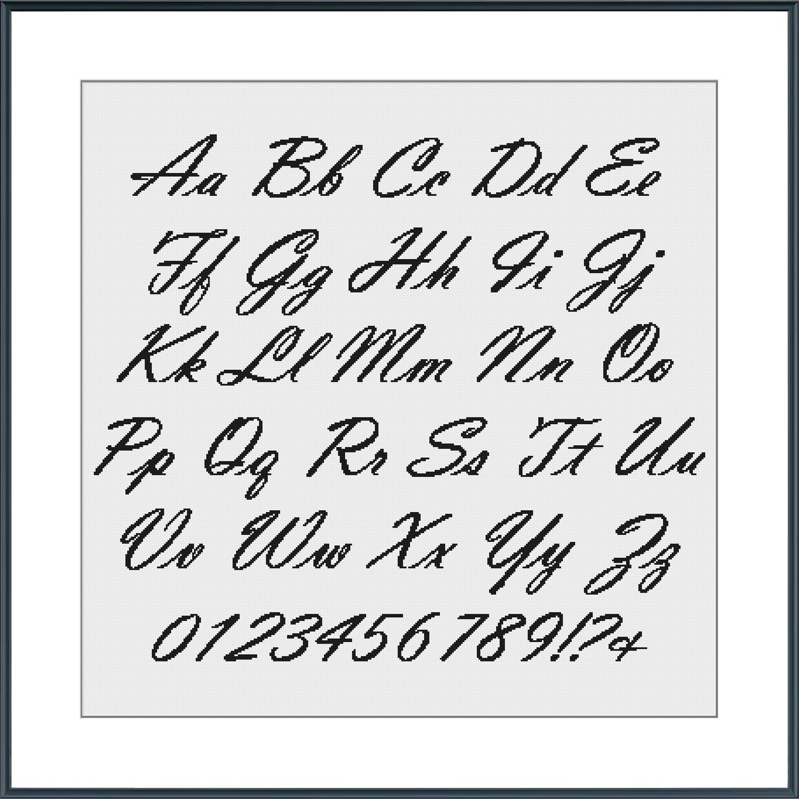 Cursive Cross Stitch Alphabet Pattern, Handwriting Cross Stitch Letters ...