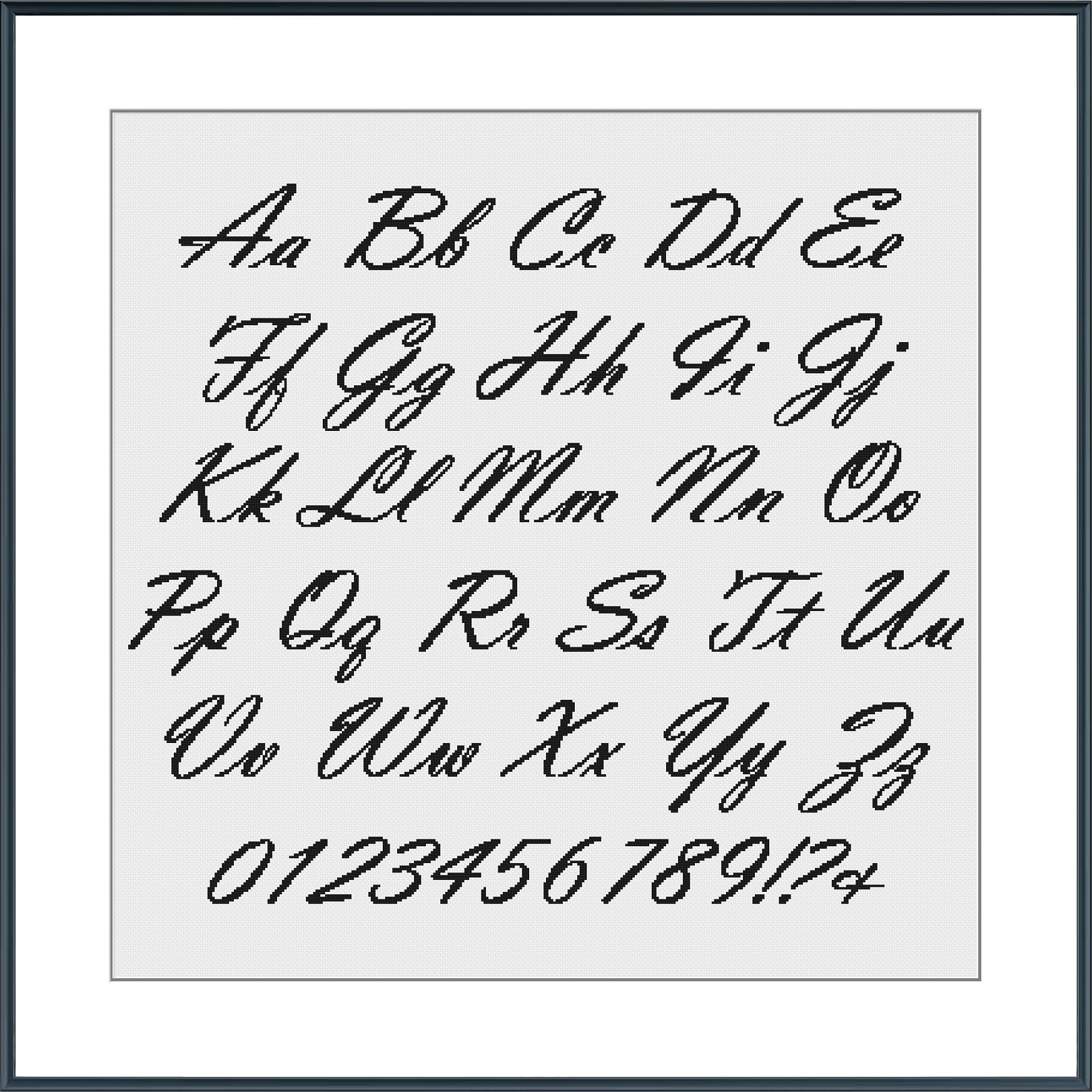 Cursive Cross Stitch Alphabet Pattern, Handwriting Cross Stitch Letters ...