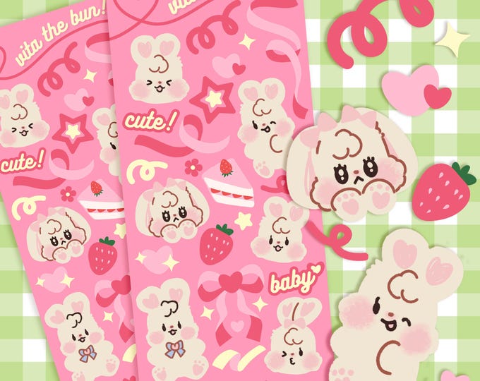Vita the Bunny Sticker Sheet | Cute Original Deco Sticker Sheet, for ...
