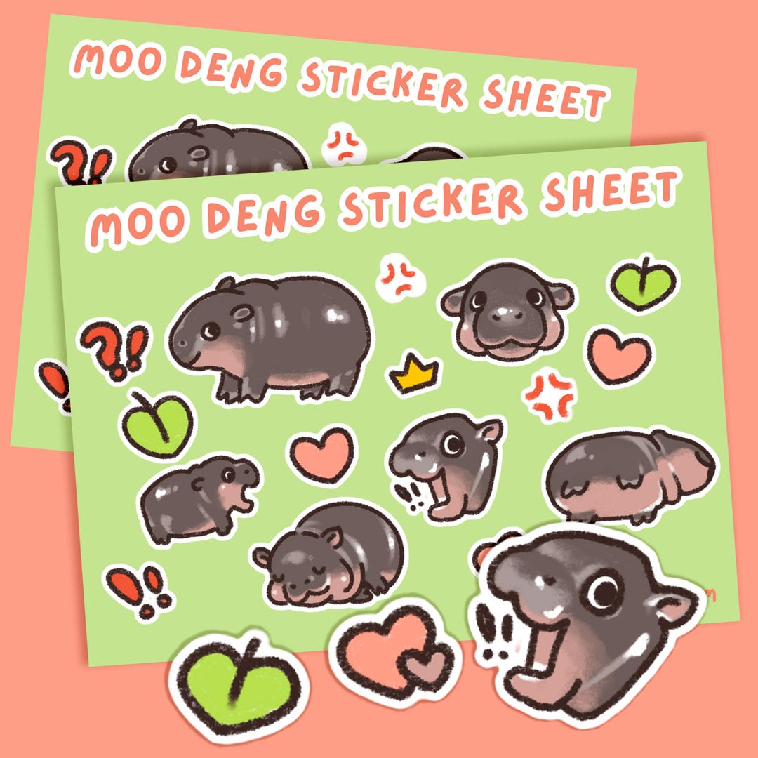 Moo Deng Sticker Sheet - Etsy UK