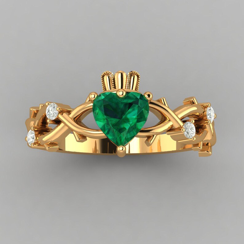 Sterling Silver Emerald Green Claddagh Ring Irish Promise Anniversary ...
