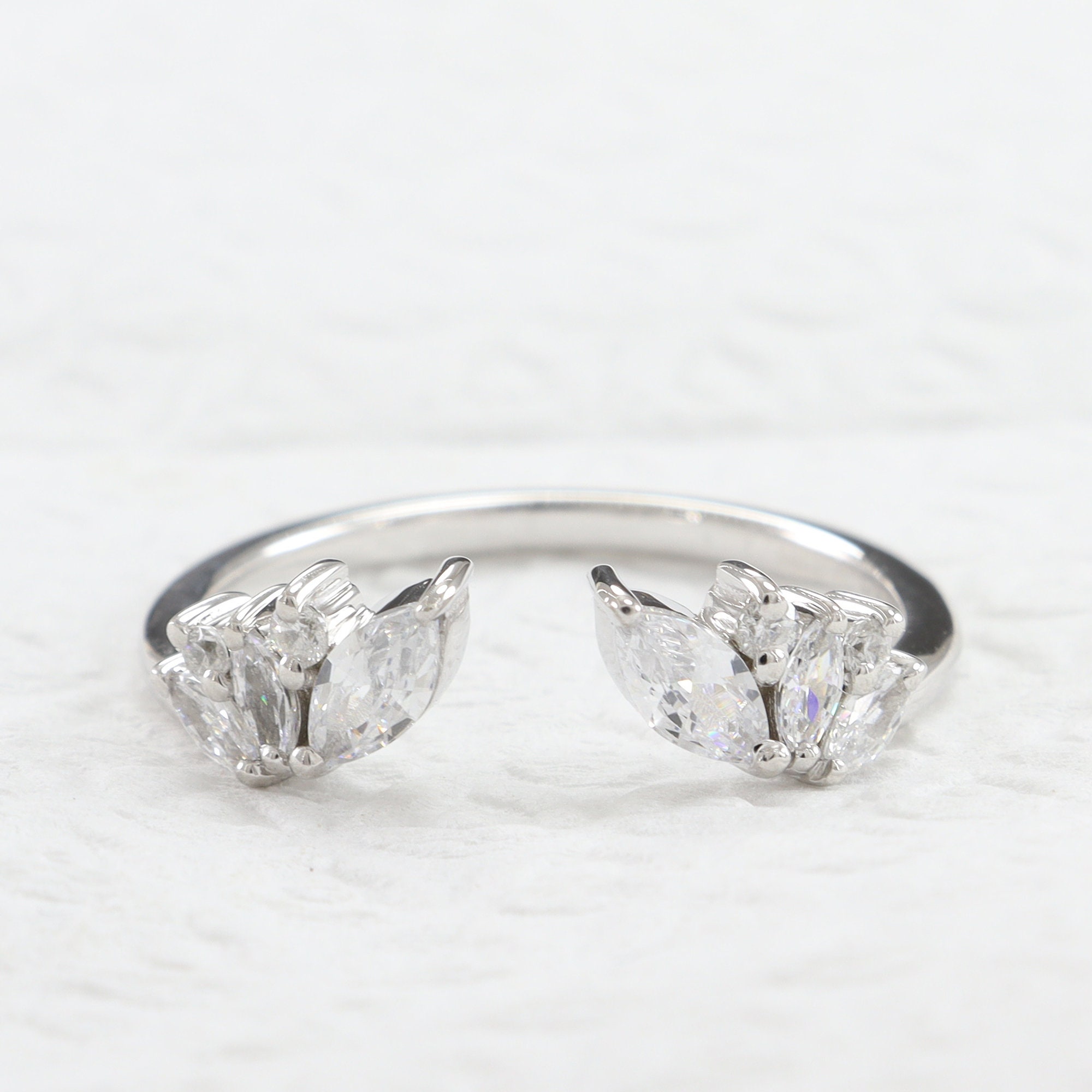 Love Promise Rose Open Ring | Unique Marquise Cut Zircon Ring | Curved ...