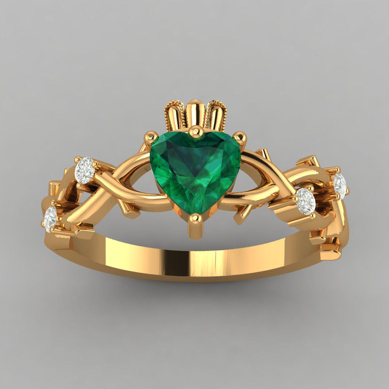 Sterling Silver Emerald Green Claddagh Ring Irish Promise Anniversary ...