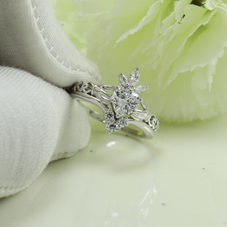 14k Rose Gold Heart Shaped Claddagh Moissanite Diamond Wedding Band ...
