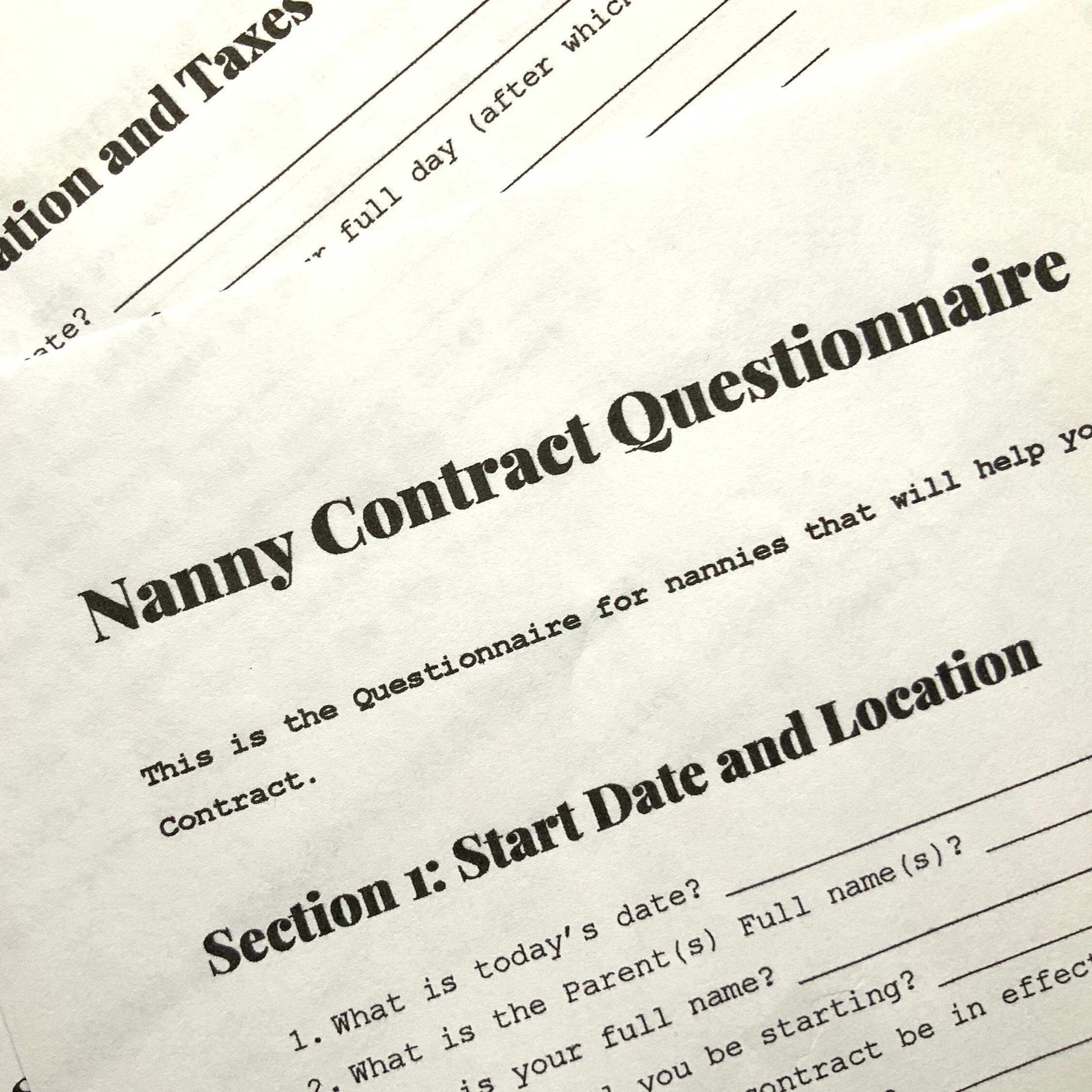 Nanny's Contract + Contract Questionnaire | Contracts for Household ...