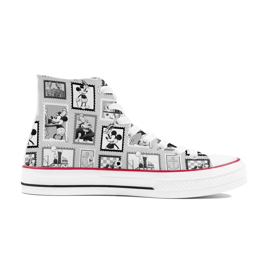 Steamboat Willie Shoes Men's Mickey Mouse High Top Canvas Shoes Adult ...
