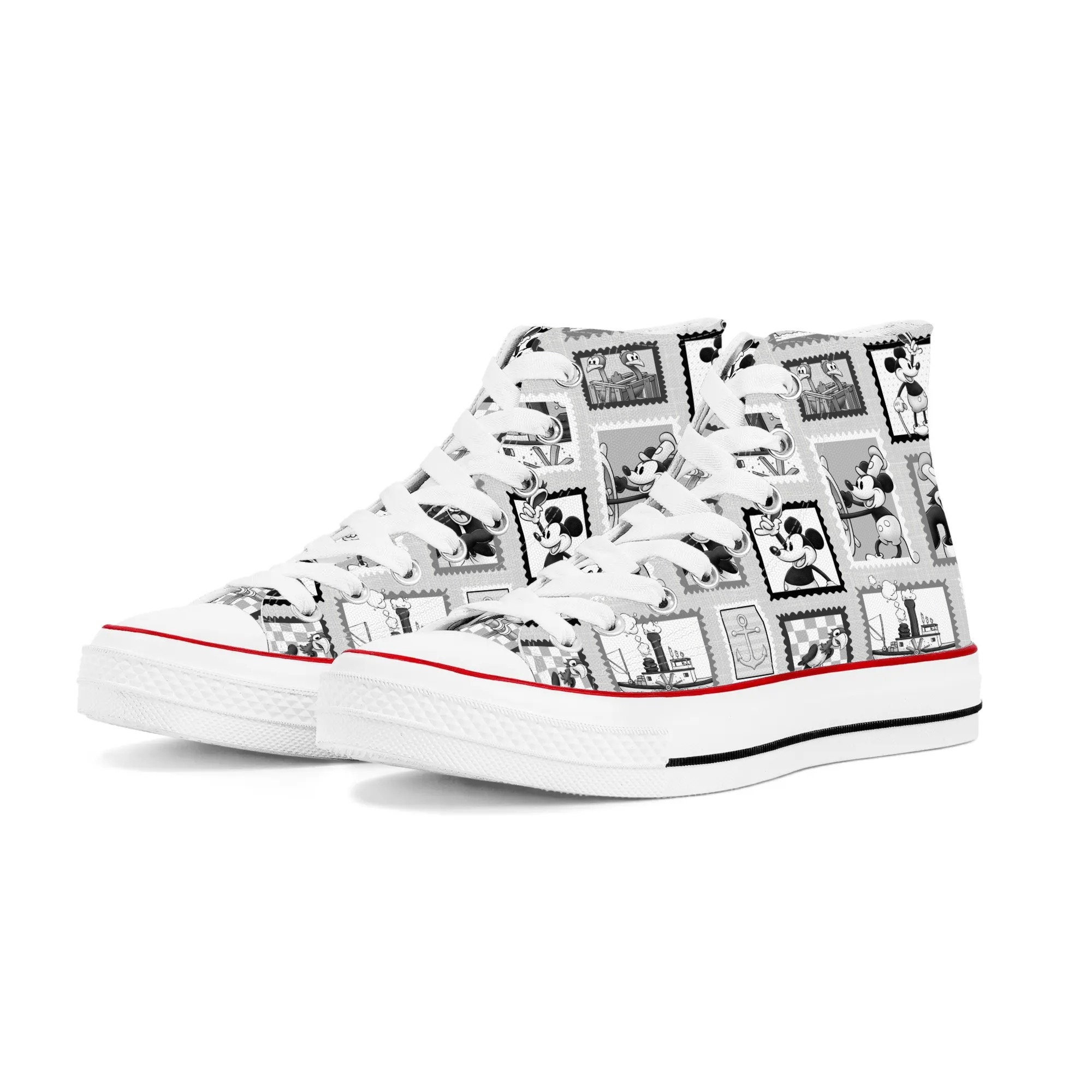 Steamboat Willie Shoes Men's Mickey Mouse High Top Canvas Shoes Adult ...