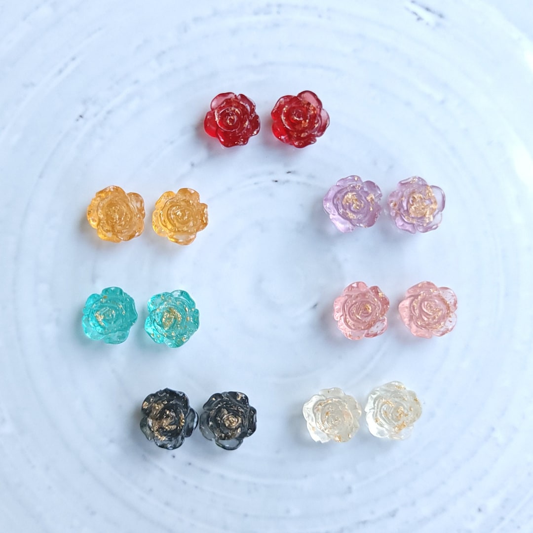 Non-metal 11mm Metal Free Earrings / Flower / Transparent / Silicone ...