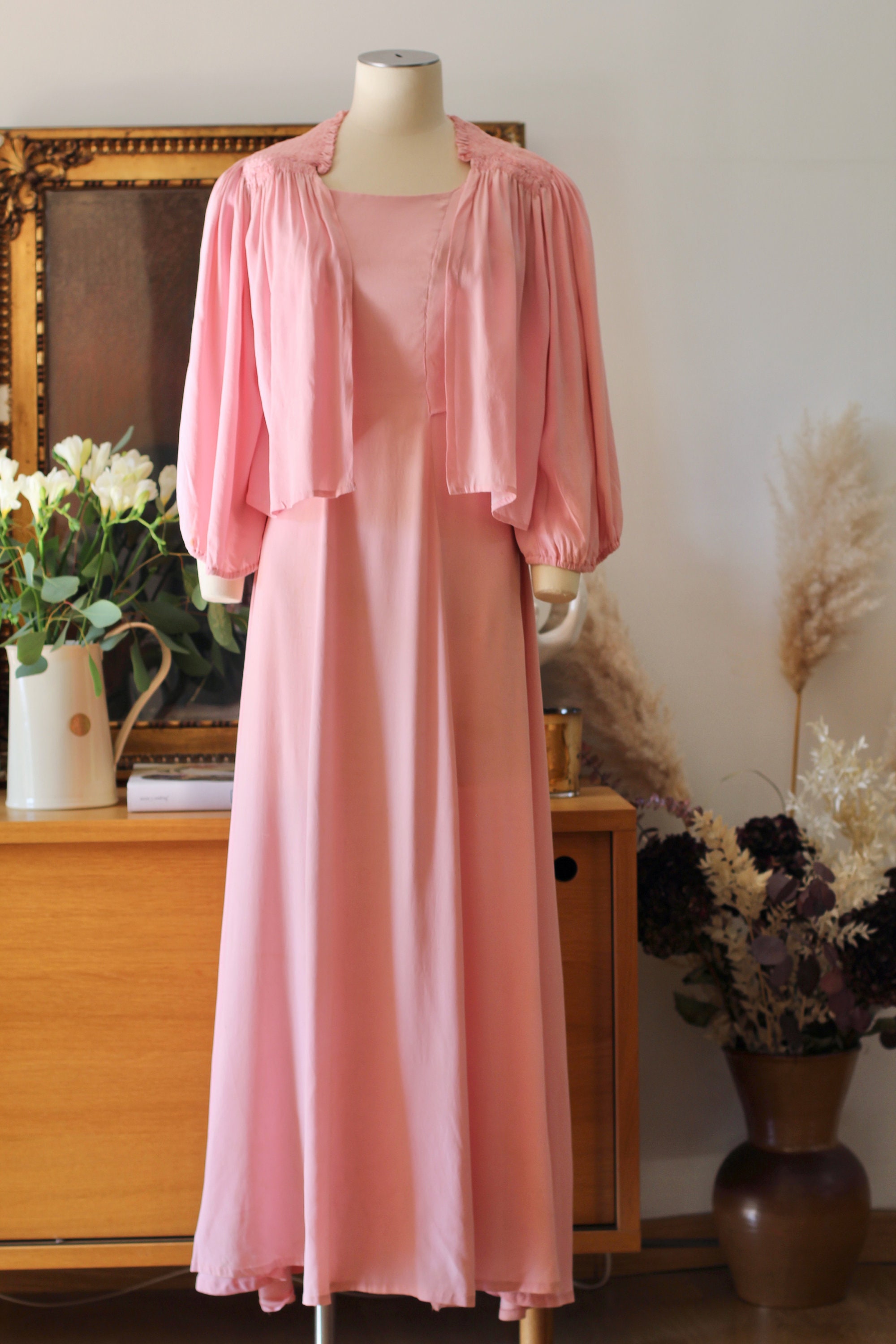 Rare 30s Nightgown and Bed Jacket Set in Pink Crepe - Etsy