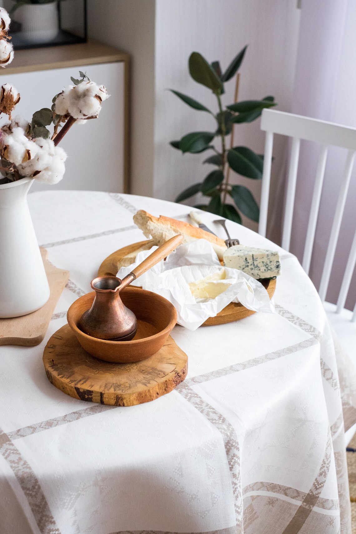 Beige Square Tablecloth, White Jacquard Kitchen Table Linens, French ...