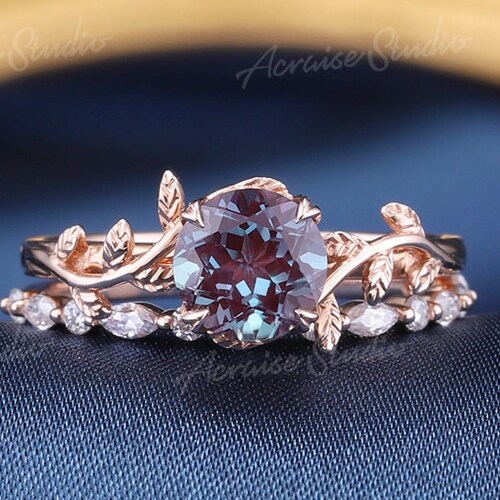 Vintage Alexandrite Engagement Rings Set Leaf Floral Ring - Etsy