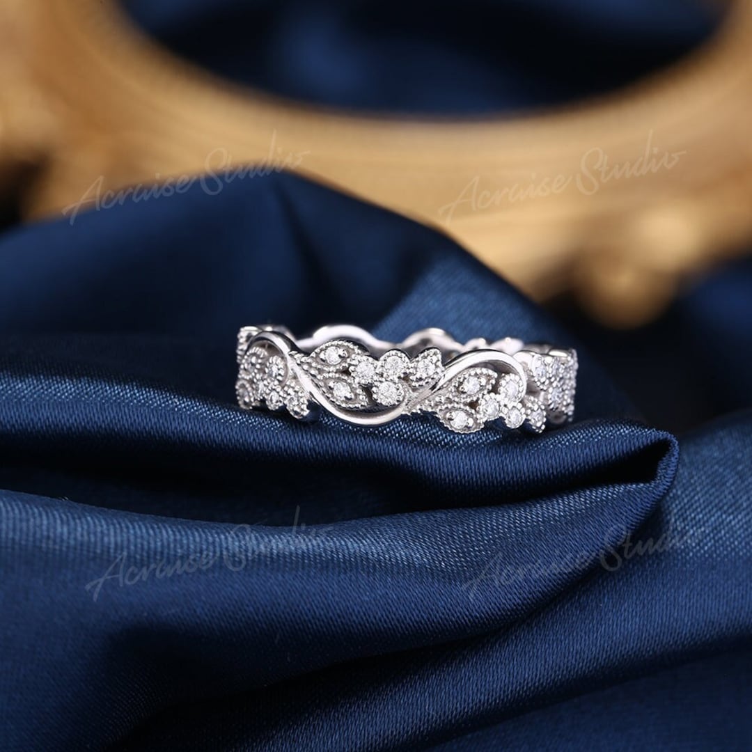 Mujeres de la alianza de bodas de hoja de oro blanco de 14k, regalo de ...