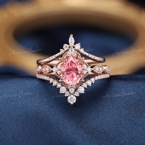 Vintage 3pc Peach Sapphire Engagement Ring Set Papalacha Wedding Ring ...