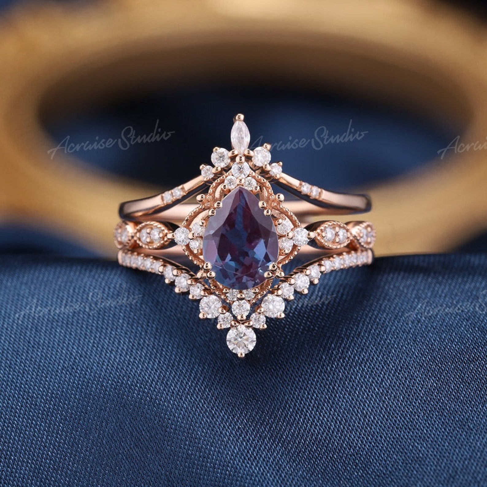 Alexandrite Wedding Ring Set