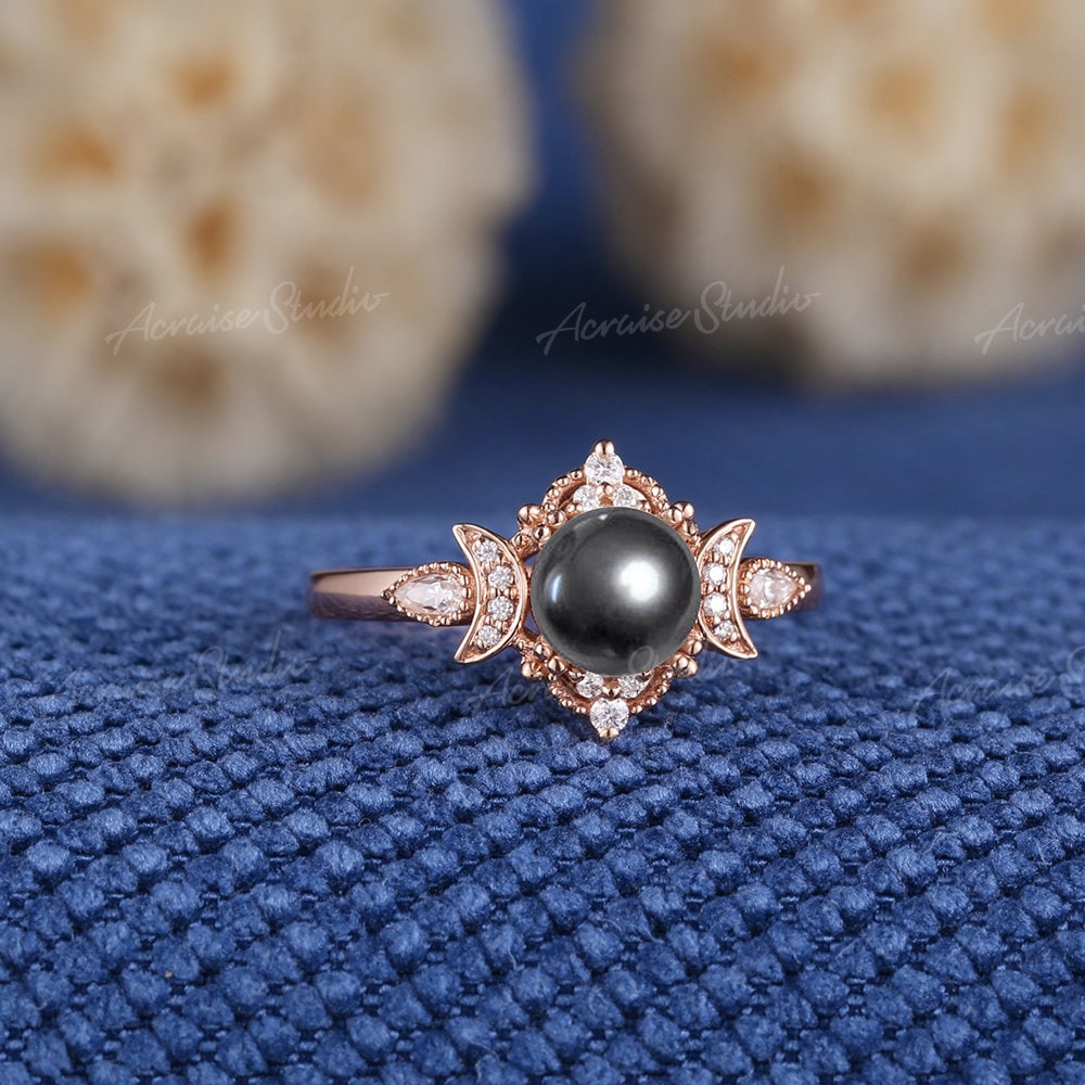 Black pearl and diamond ring store
