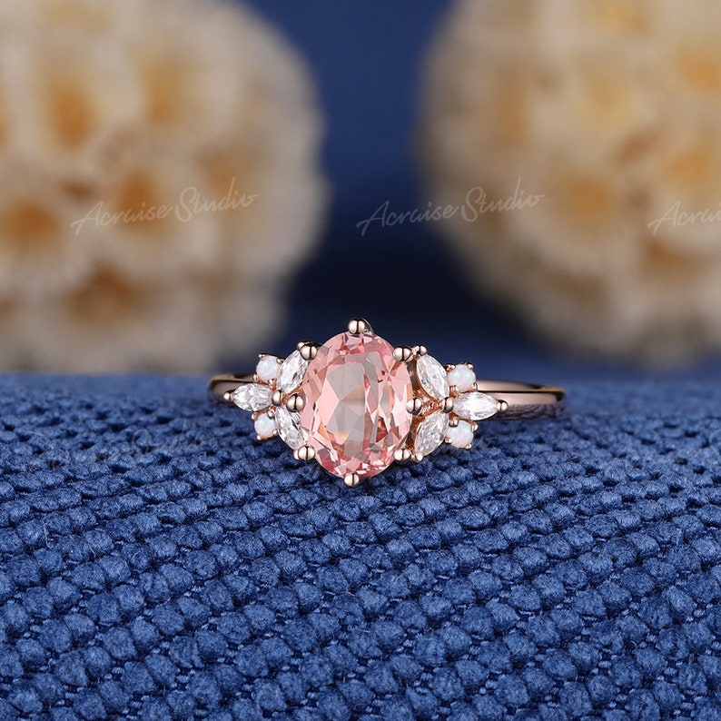 Unique Oval Shaped Papalacha Engagement Ring Vintage Rose Gold Rainbow ...