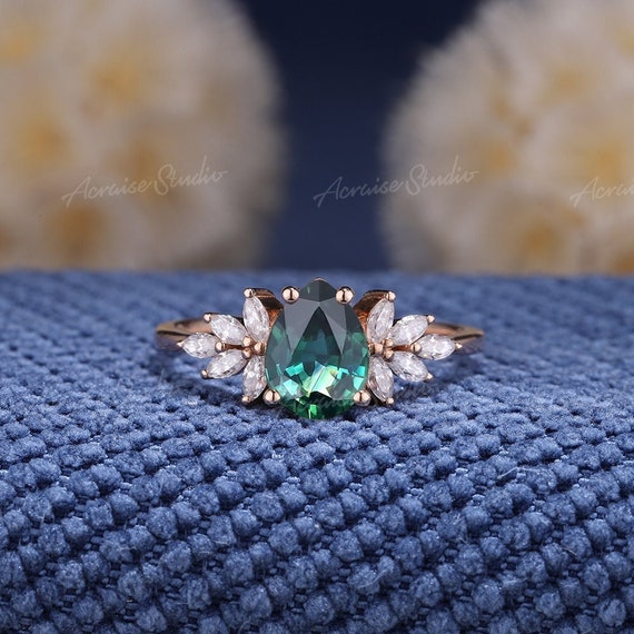 Vintage Blue Green Sapphire Engagement Ring Women Pear Teal - Etsy