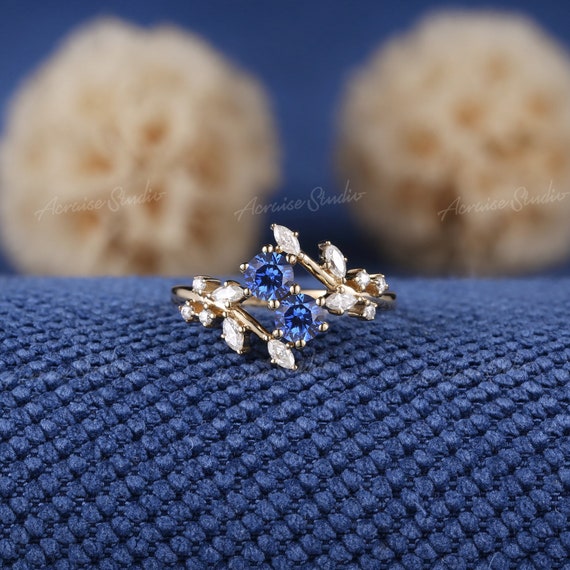 Vintage Double Round Sapphire Engagement Ring Yellow Gold Moissanite Toi Et Moi Ring Wedding Ring Cluster Custom Anniversary Rings for Women Etsy