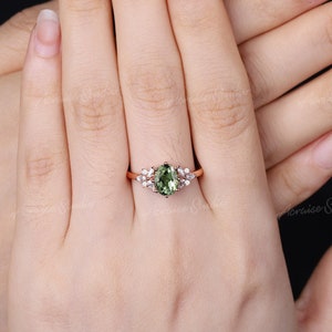 Vintage Oval Olive Green Sapphire Engagement Ring Rose Gold Green ...