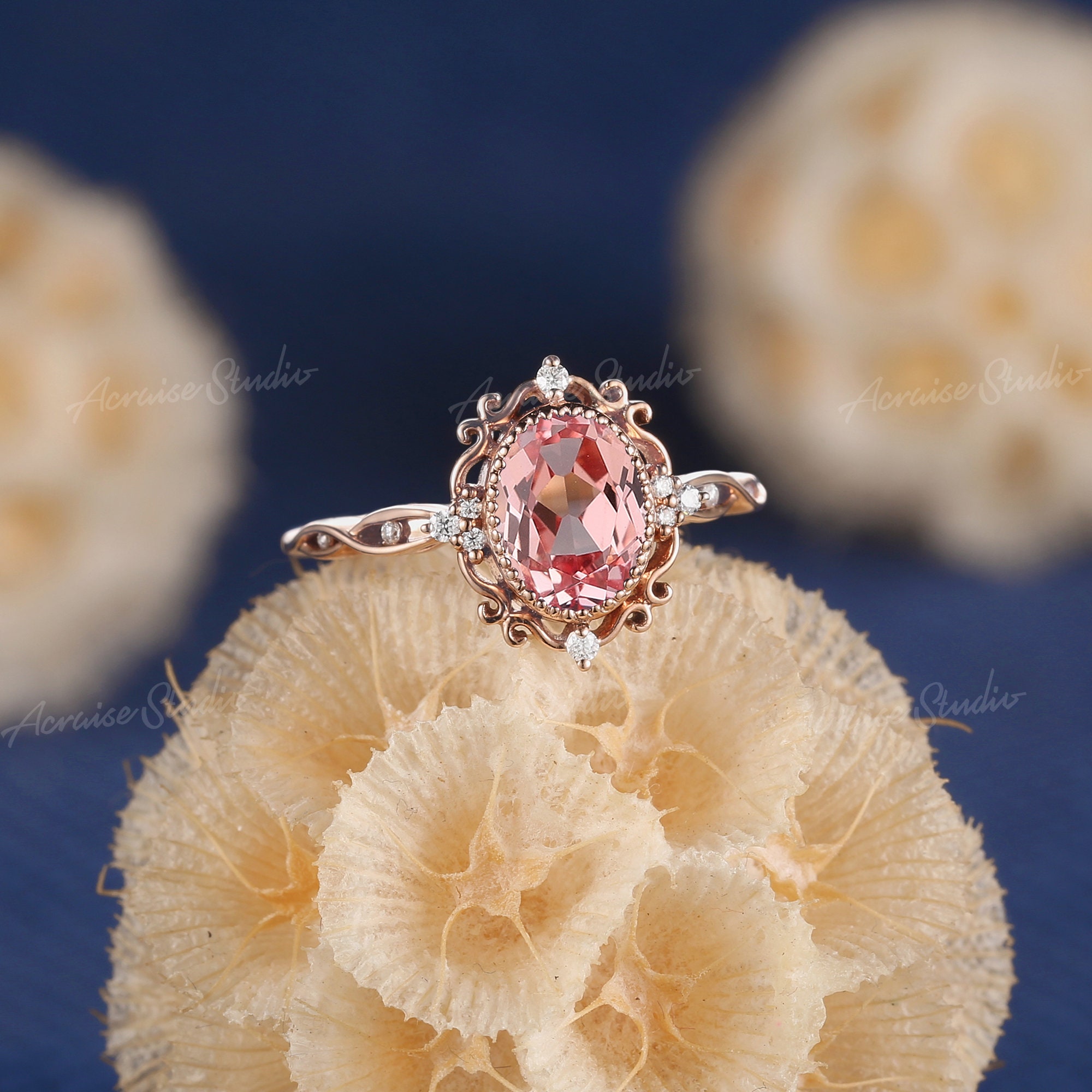 Vintage Papalacha Engagement Ring Oval Cut Pink Sapphire Wedding Ring ...