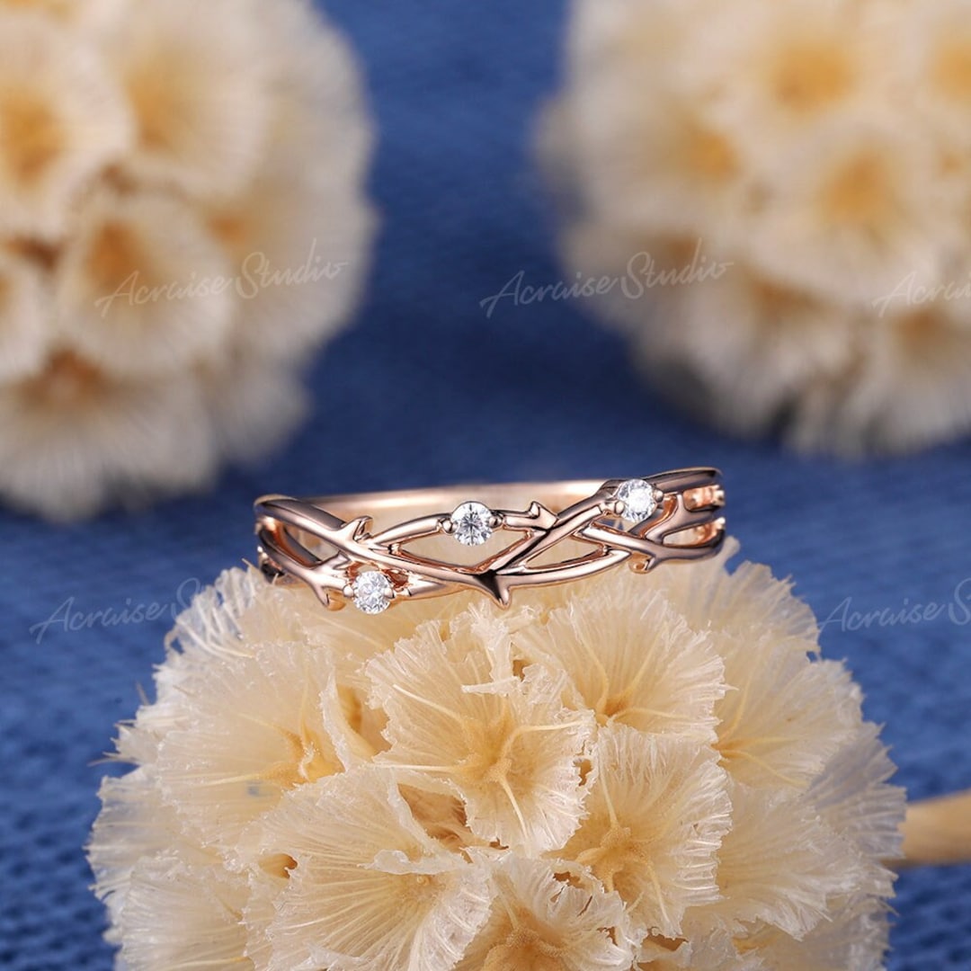 Diamond Twist Wedding Band Women Rose Gold Ring Floral Twisted Vine ...