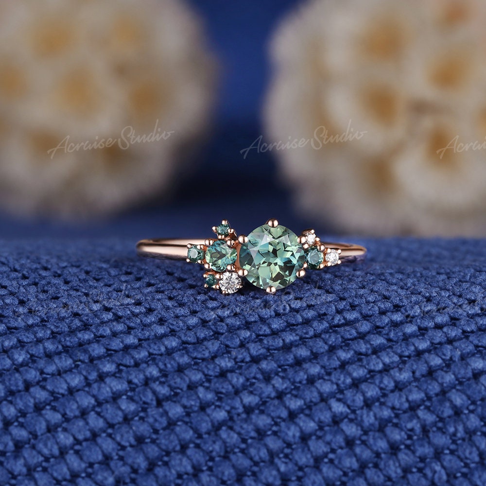 Art Deco Green Sapphire Engagement Ring Vintage Teal Art Deco Green Sapphire Engagement Ring Vintage Teal