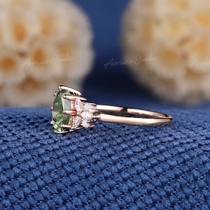 Vintage Oval Olive Green Sapphire Engagement Ring Rose Gold Green ...