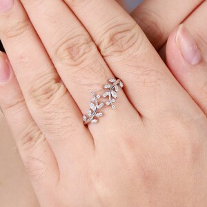 Diamond Leaf Ring Women Dainty Leaves Ring Adjustable Vines Ring Open Leaf Ring Vintage Solid ...