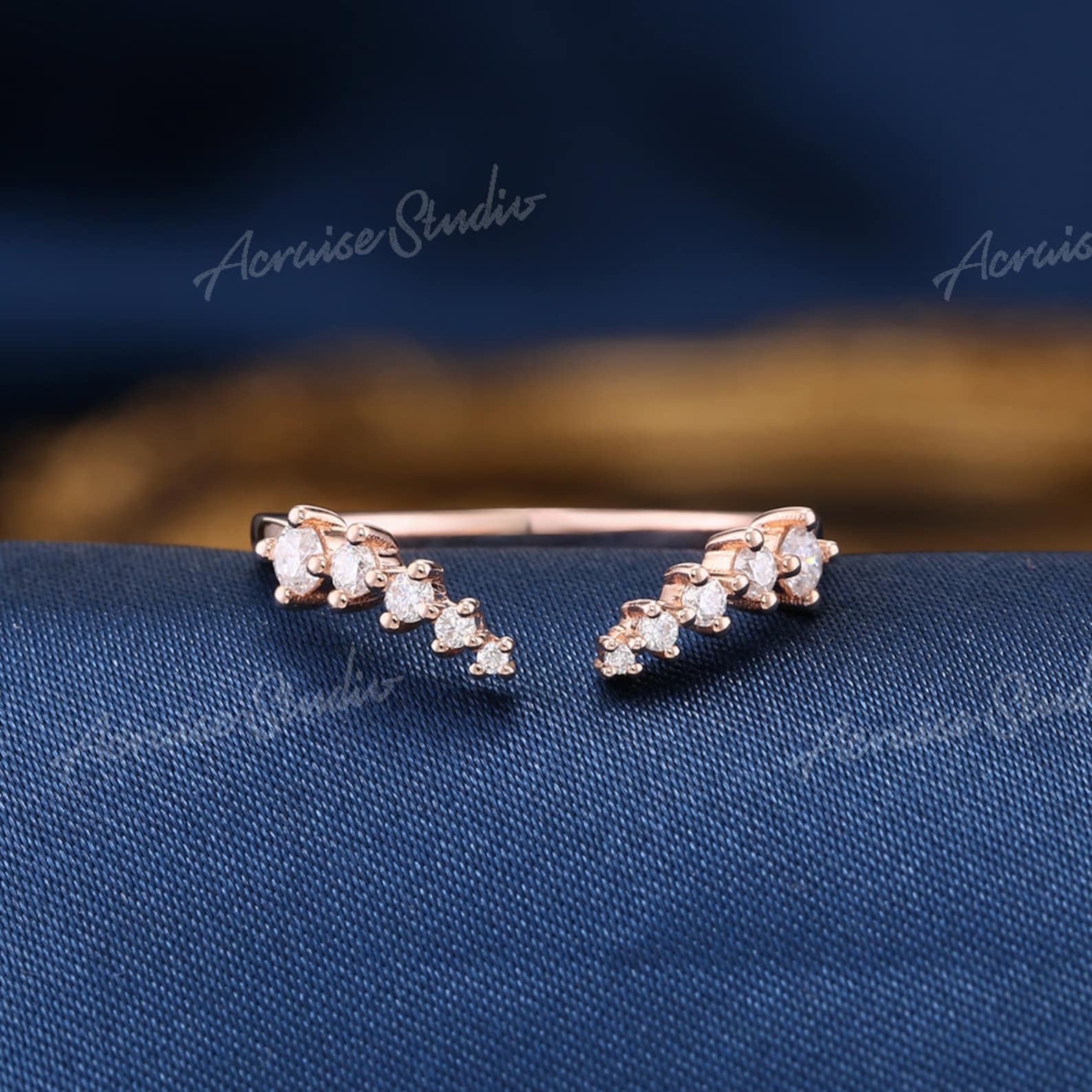 Vintage Open Wedding Band Diamond 14K 18K Gold Unique Wedding | Etsy