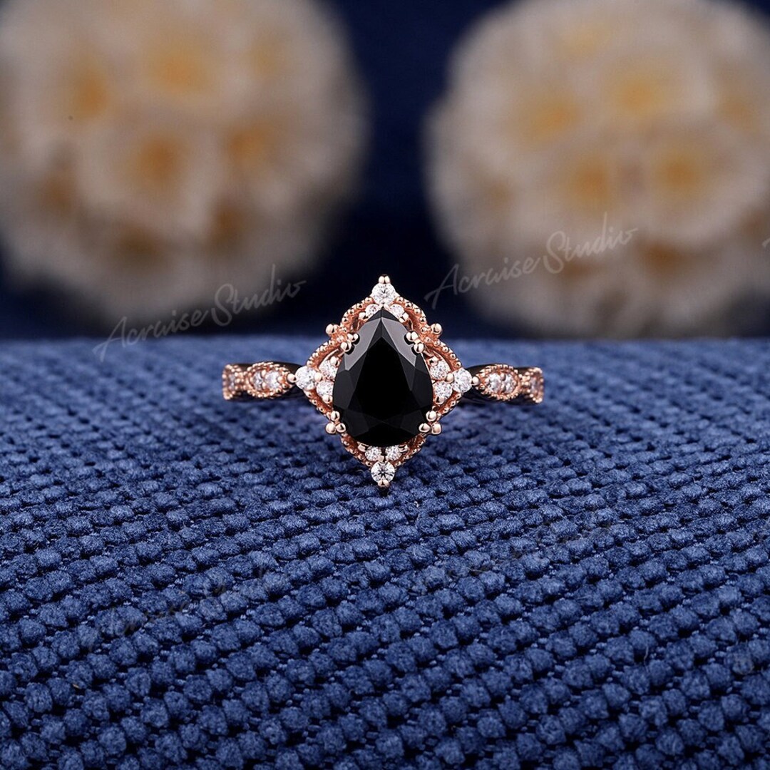 Vintage Black Onyx Engagement Ring Pear Shaped Black Onyx - Etsy