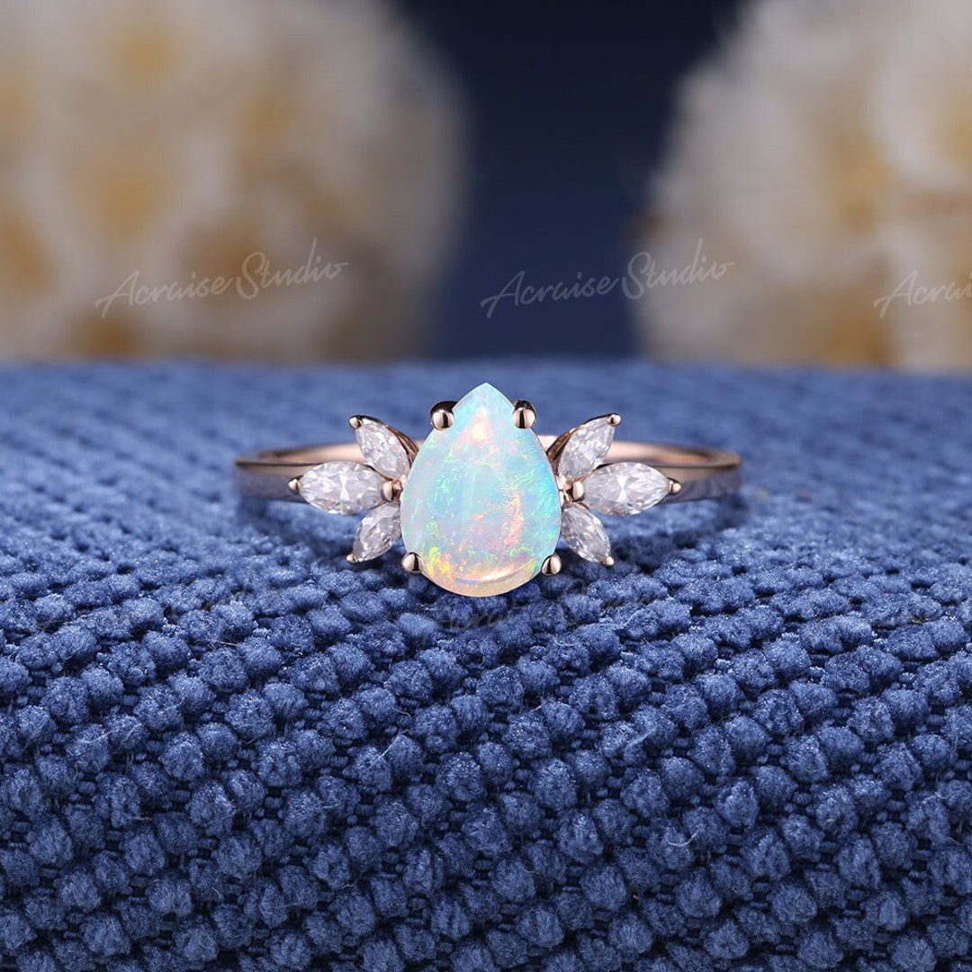 Pear Shaped Opal Engagement Ring Vintage Rose Gold Unique Marquise ...