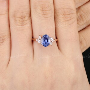 Oval Cornflower Sapphire Engagement Ring Vintage Moissanite Wedding Ring 14k Gold Rings for ...