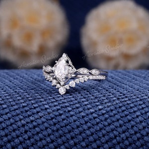 Dainty Moissanite Engagement Ring Set Pear Shaped Moissanite - Etsy