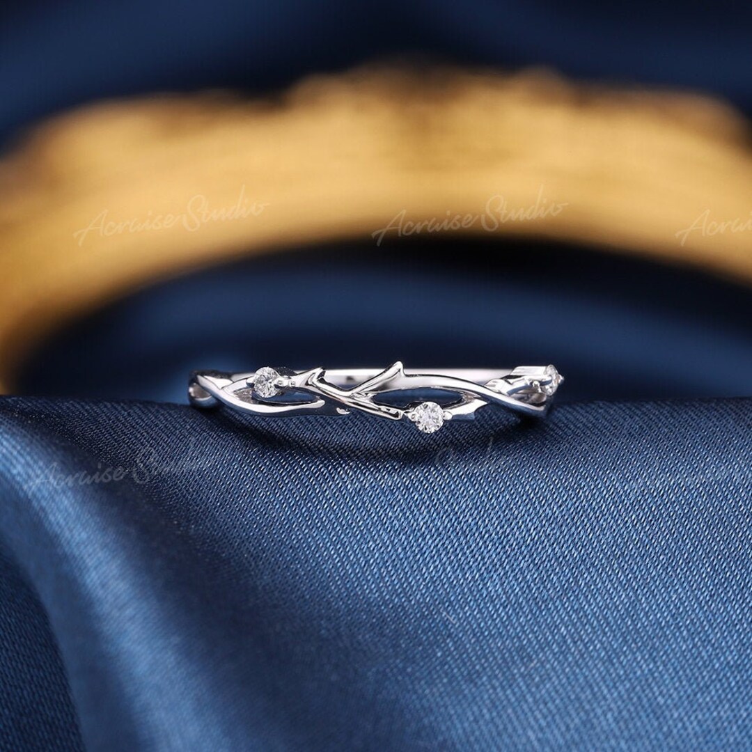Twisted Wedding Band Women White Gold Twig Wedding Band Floral Wedding ...
