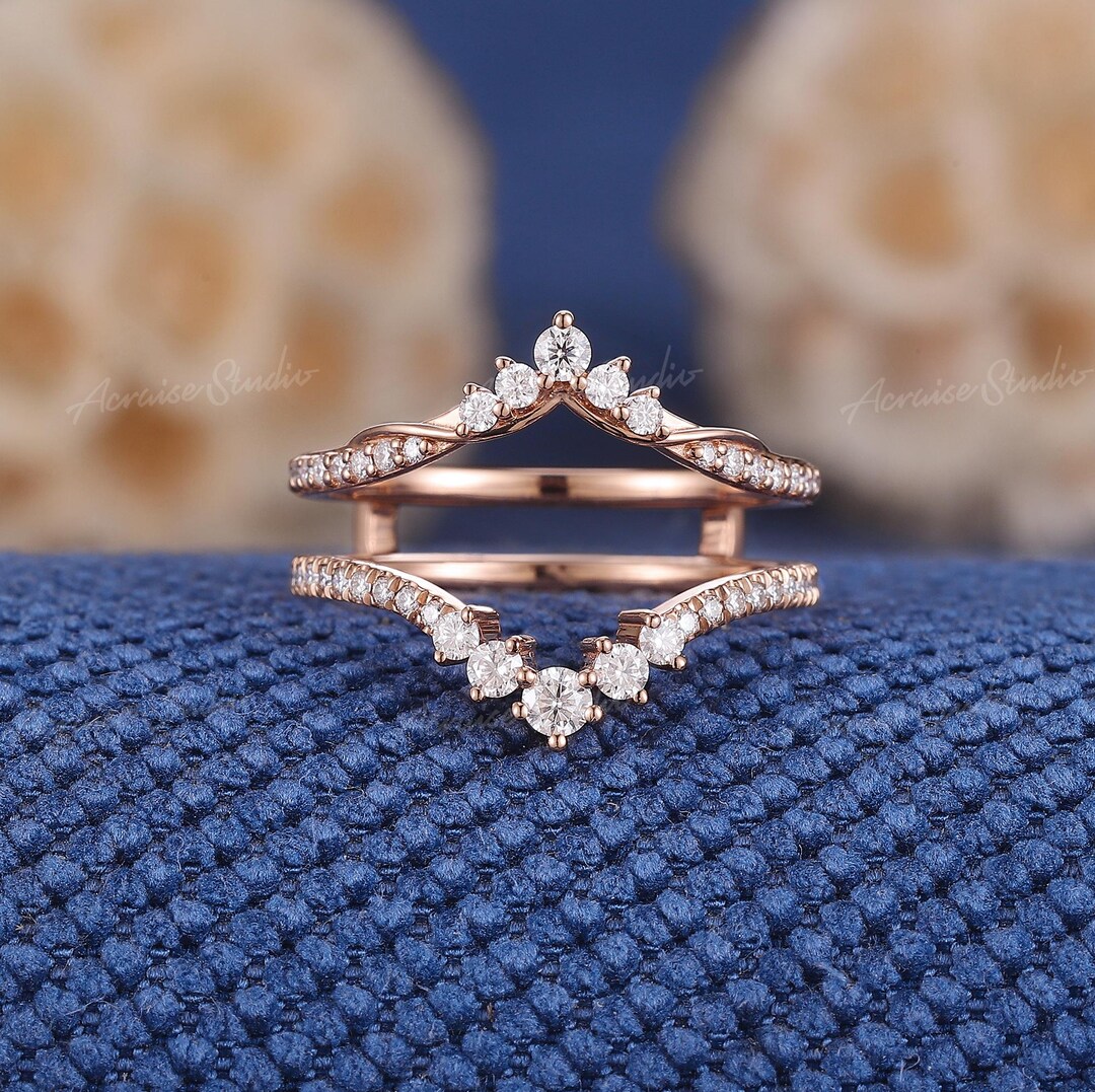 Moissanite Ring Enhancer Rose Gold Lab Grown Diamond Double Curved ...