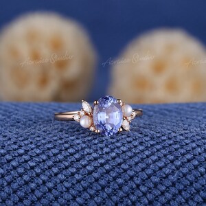 Oval Cornflower Sapphire Engagement Ring Vintage Moissanite Wedding Ring 14k Gold Rings for ...