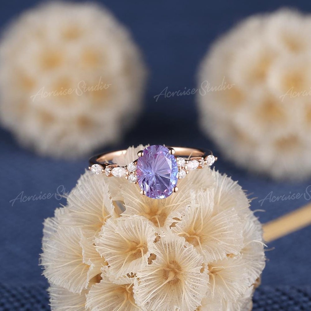 Unique Fireworks Cut Alexandrite Engagement Ring Rose Gold Color Change ...