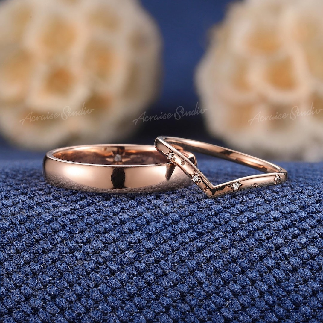 2pcs Star Design Couple Rings Set Diamond Wedding Engagement Ring Set ...