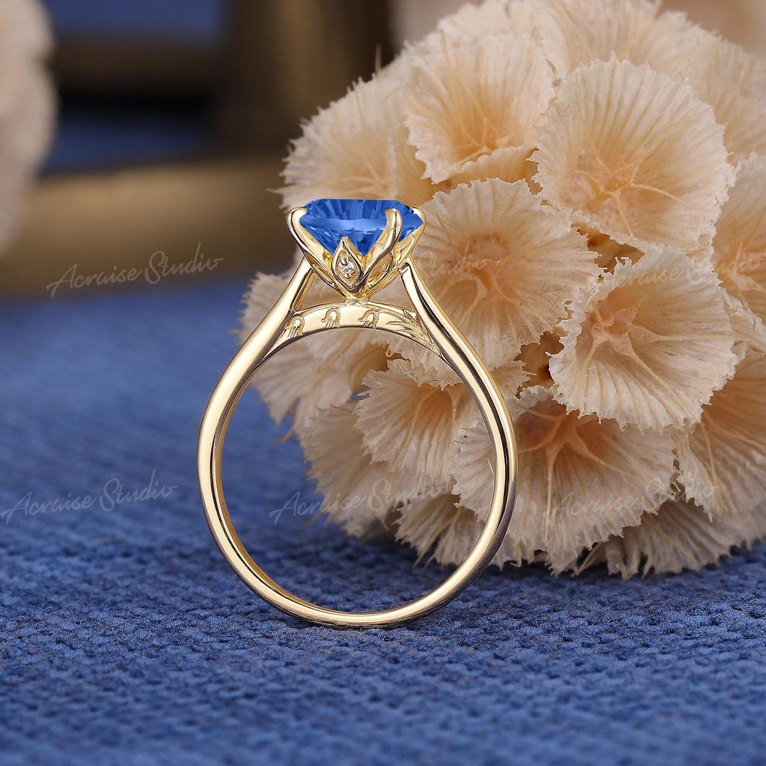 Tulip Set Fireworks Cut Cornflower Sapphire Engagement Ring Lily ...