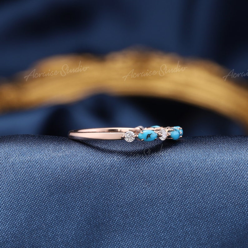 Turquoise Wedding Band Rose Gold Turquoise Engagement Ring | Etsy