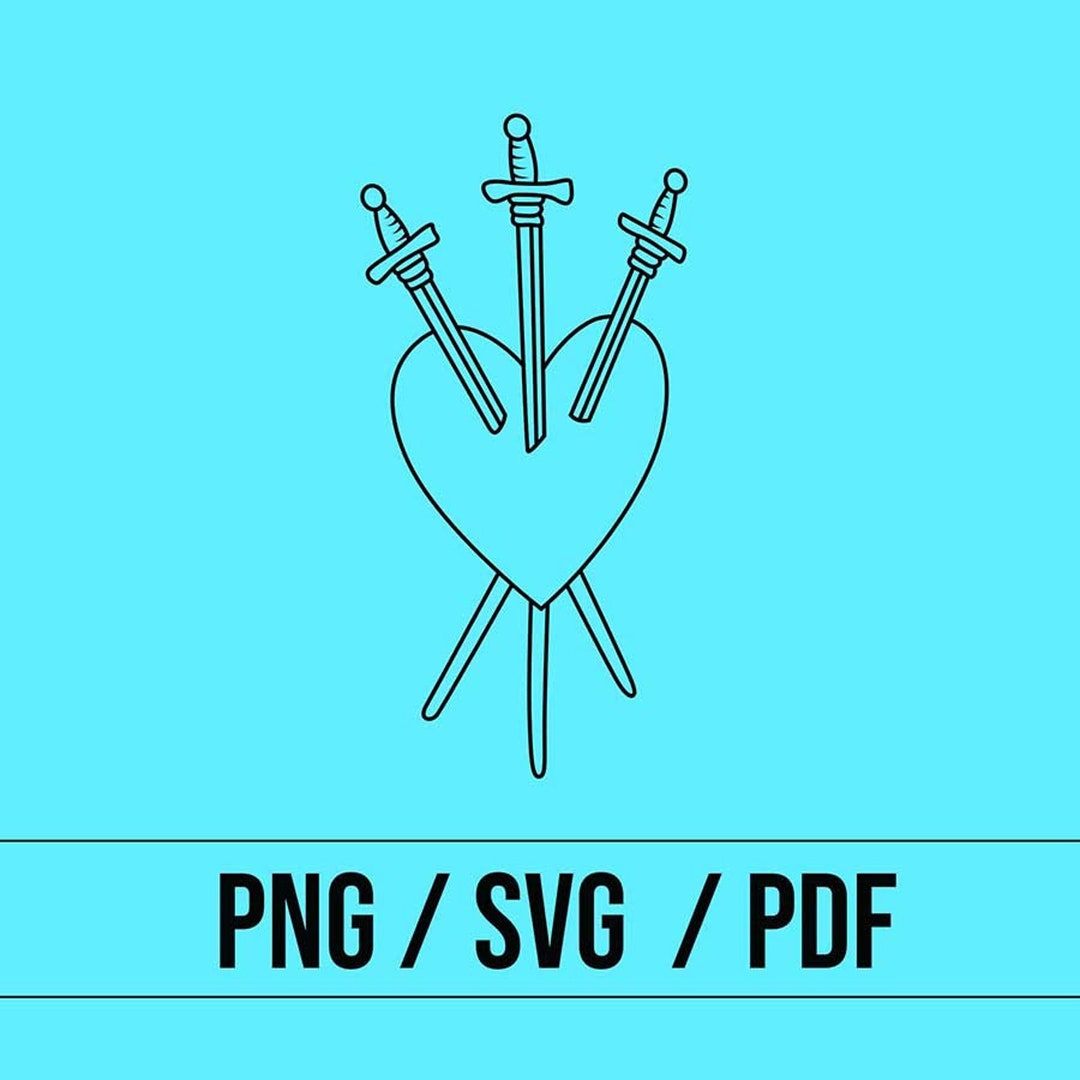 Three of Swords // PNG SVG PDF // Design File // Tarot 3 of Swords ...