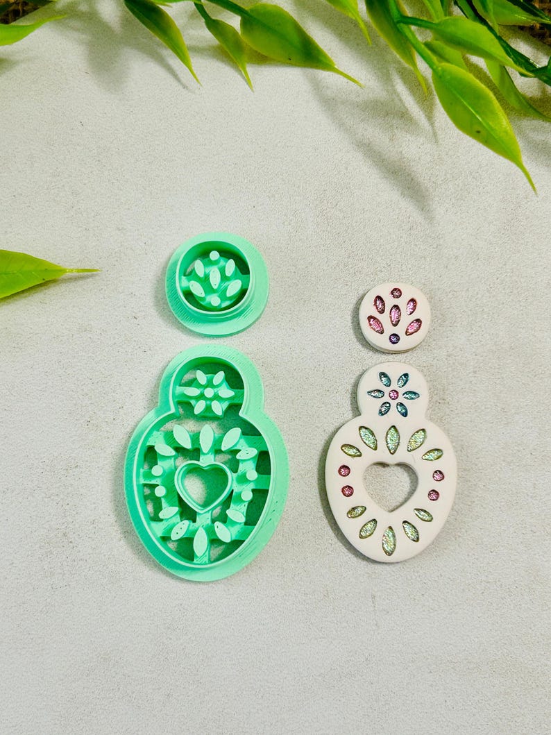 2pc Amore Cut Out Heart Drop Ceramic Style Imprint Polymer Clay Cutter ...